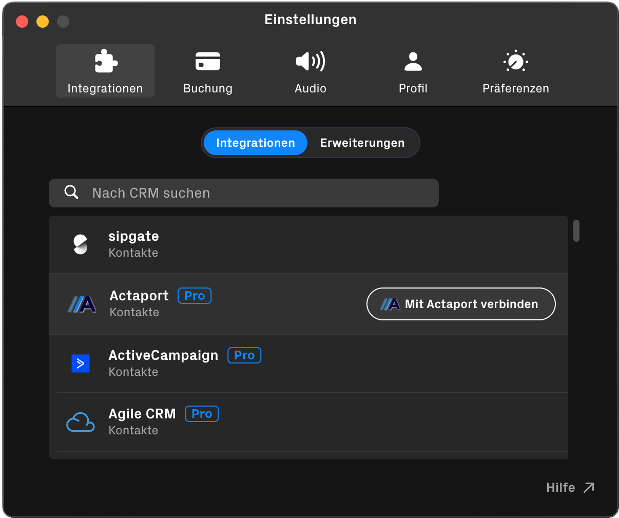 Actaport Integration – sipgate Hilfecenter